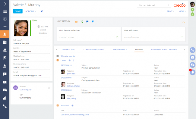 Unified customer database | Creatio